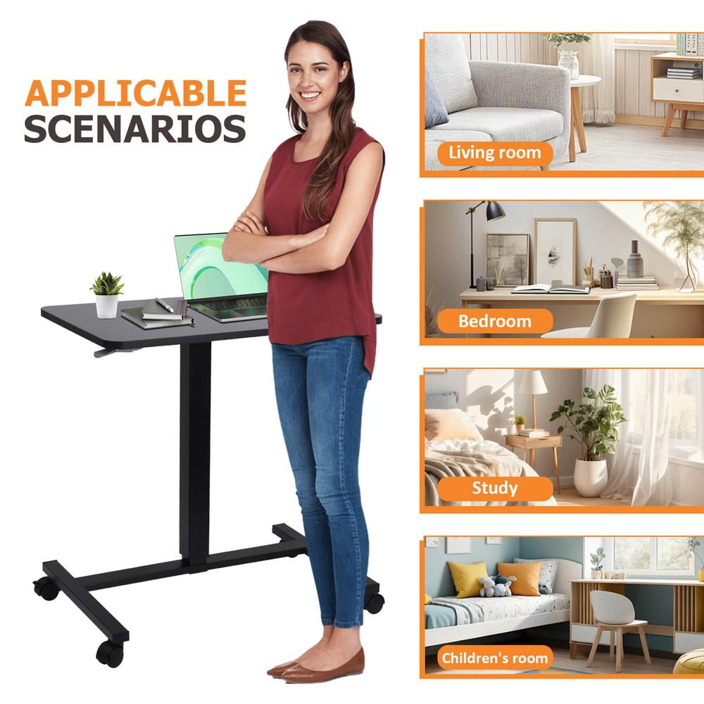 Kagrote Adjustable Mobile Desk, 71cm Pneumatic Lift Computer Table for ...
