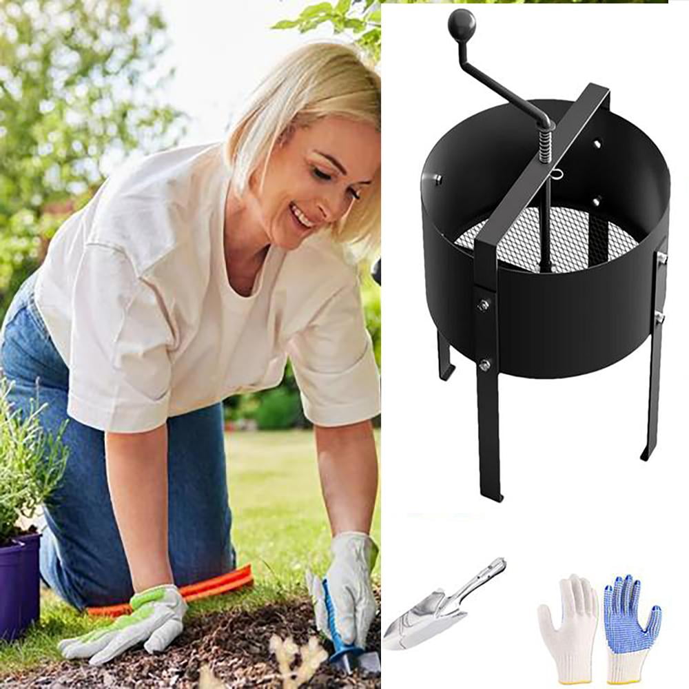 Kagrote Black Carbon Steel Handheld Rotary Soil Sieve, 10x5mm Mesh Rock ...