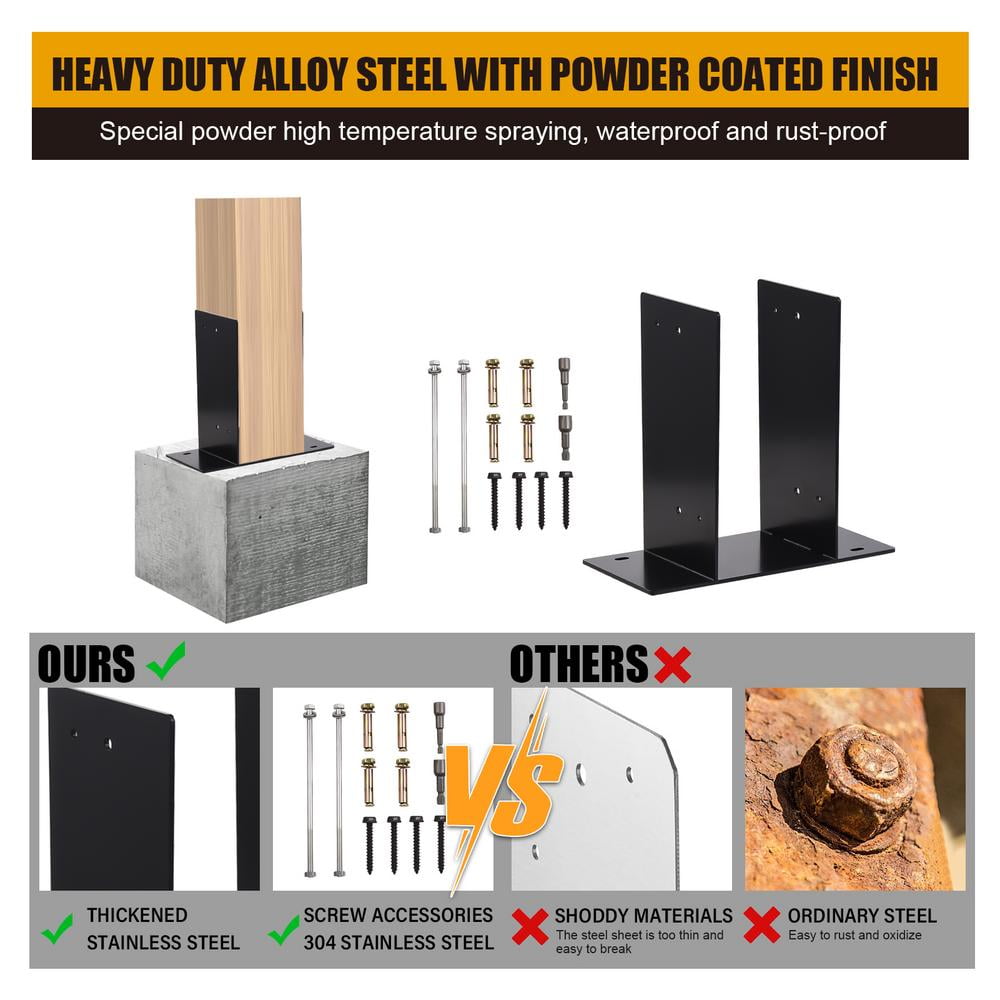 Kagrote Black Powders Coated Post Base 5.5x5.5 Inch - Sturdy Outdoor ...