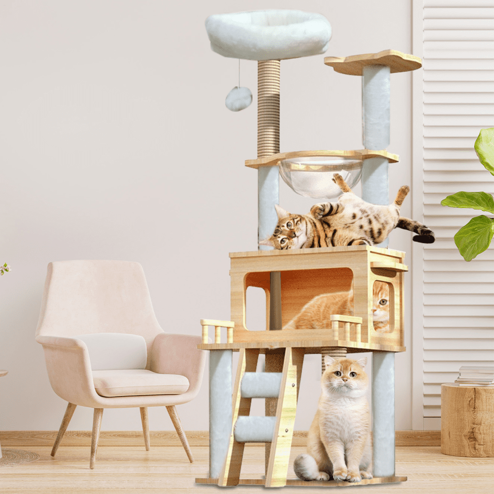Kagrote Easy Assembly Wooden Cat Scratching Post Tower with Natural ...