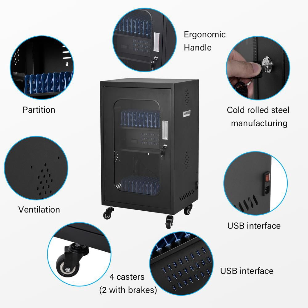 Kagrote Easy Use Classroom Electronics Charging Cart, 30-Bay Tablet ...