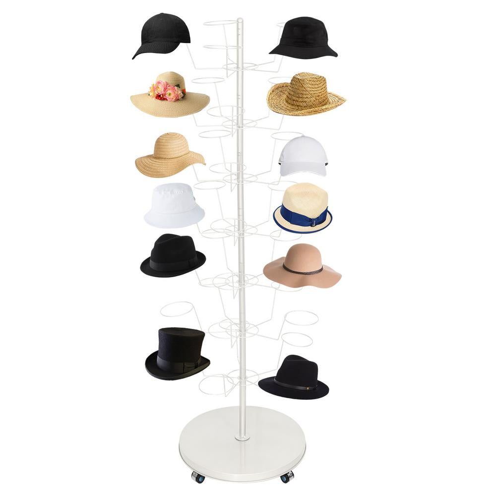 Kagrote Freestanding Hat Display Rack 7-Tier White Metal Movable Tree ...