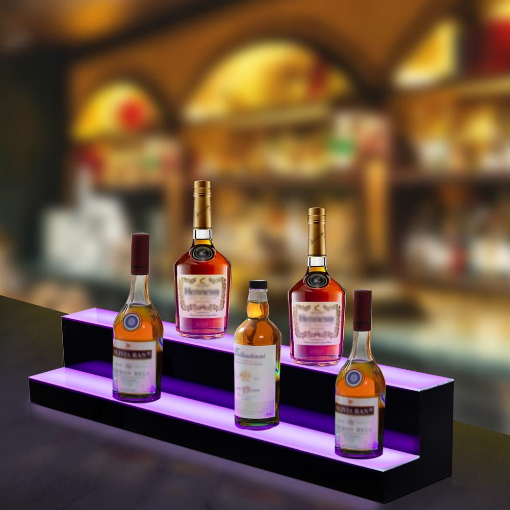 Kagrote LED Liquor Bottle Display Shelf, Acrylic Step Tier Bar Shelf ...