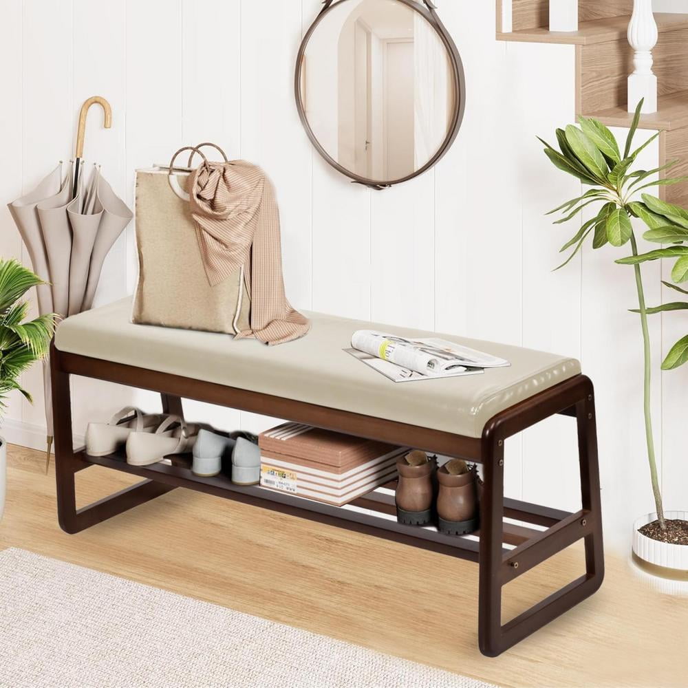 Kagrote Modern Entryway Bench with Shoe Rack, Soft Cushion Bench Shoe ...