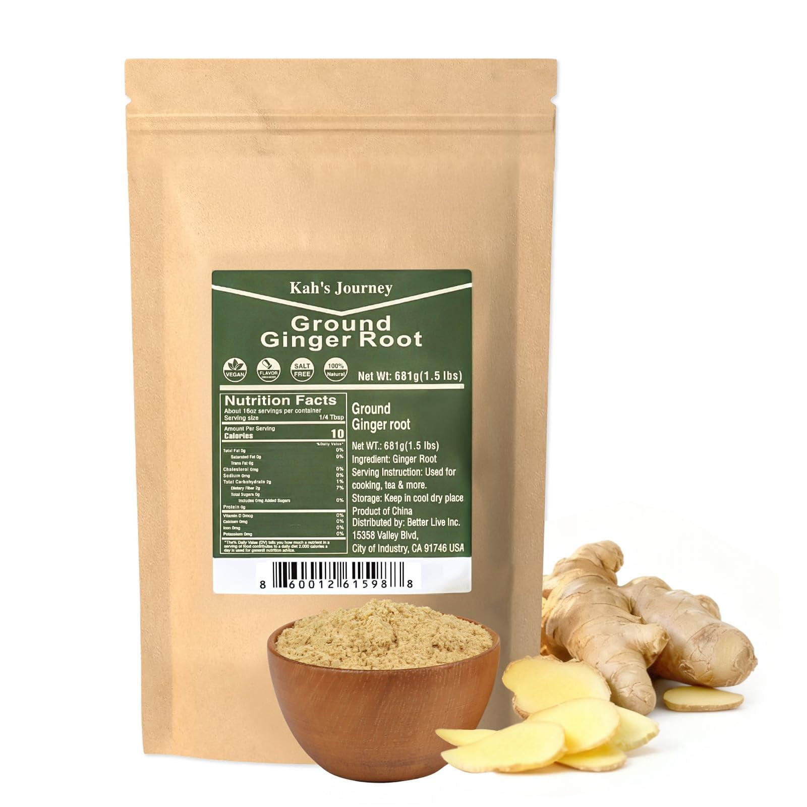 Kah's Journey Ground Ginger Powder MDA05 1.5 Pound Bulk Bag - Finely ...