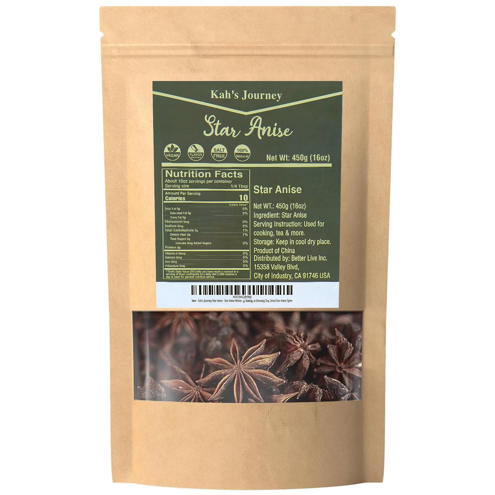 Kah's Journey Star Anise AIF9 Whole 16 oz for Cooking, Baking, or ...