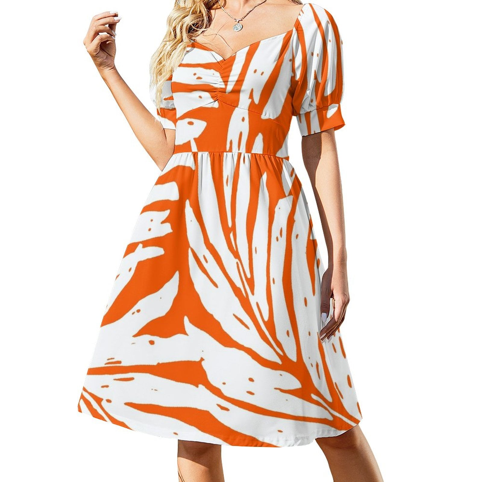 Kahanu Garden Hawaiian Palm Leaves - Tangerine Sleeveless Dress ...