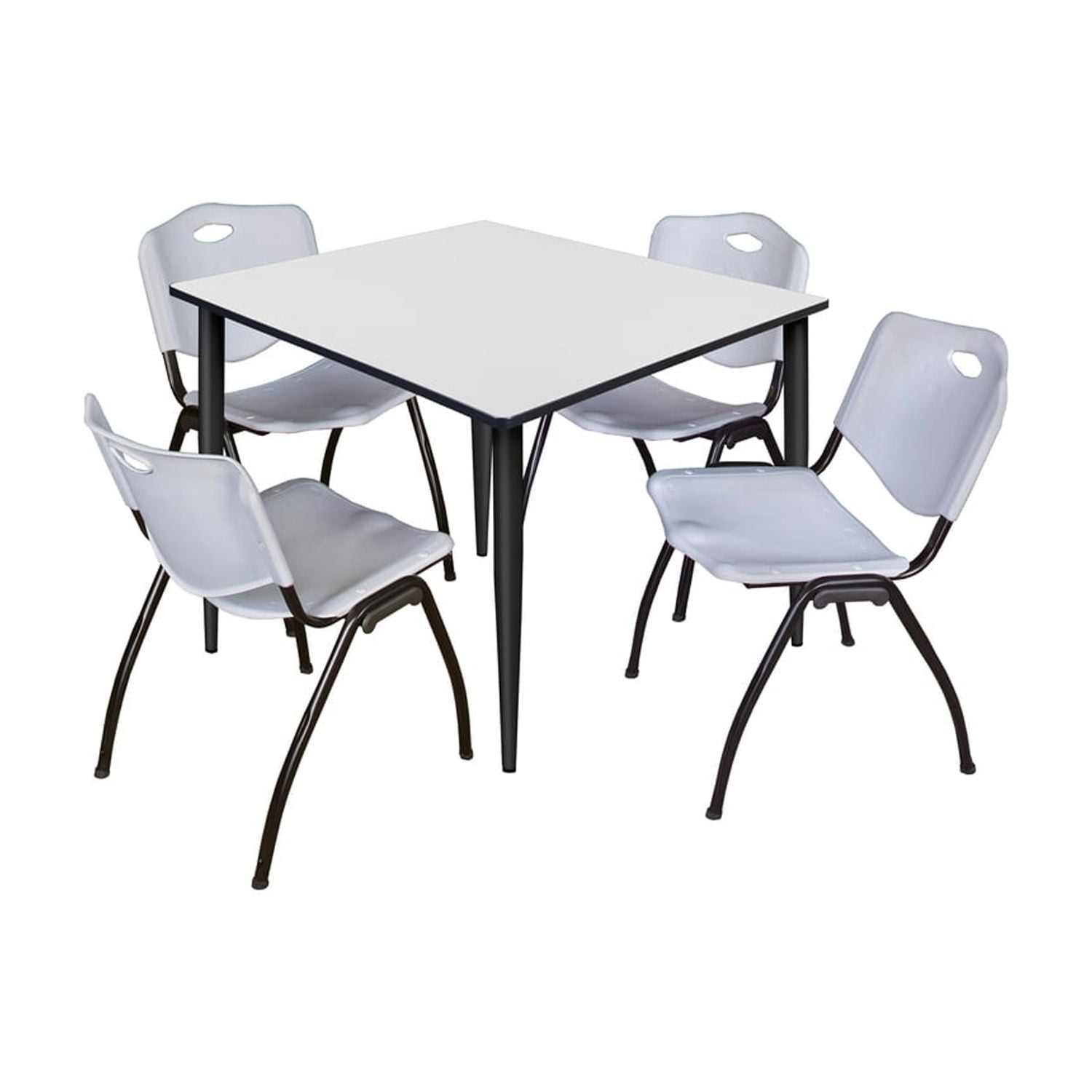 Kahlo 48 in. Square Breakroom Table- White- Black Base & 4 M Stack ...