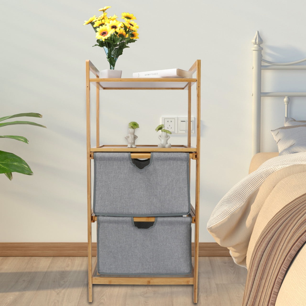 Kahoo Bamboo 4 Tier Clothes Drawer Rack Fabric Dresser Storage ...