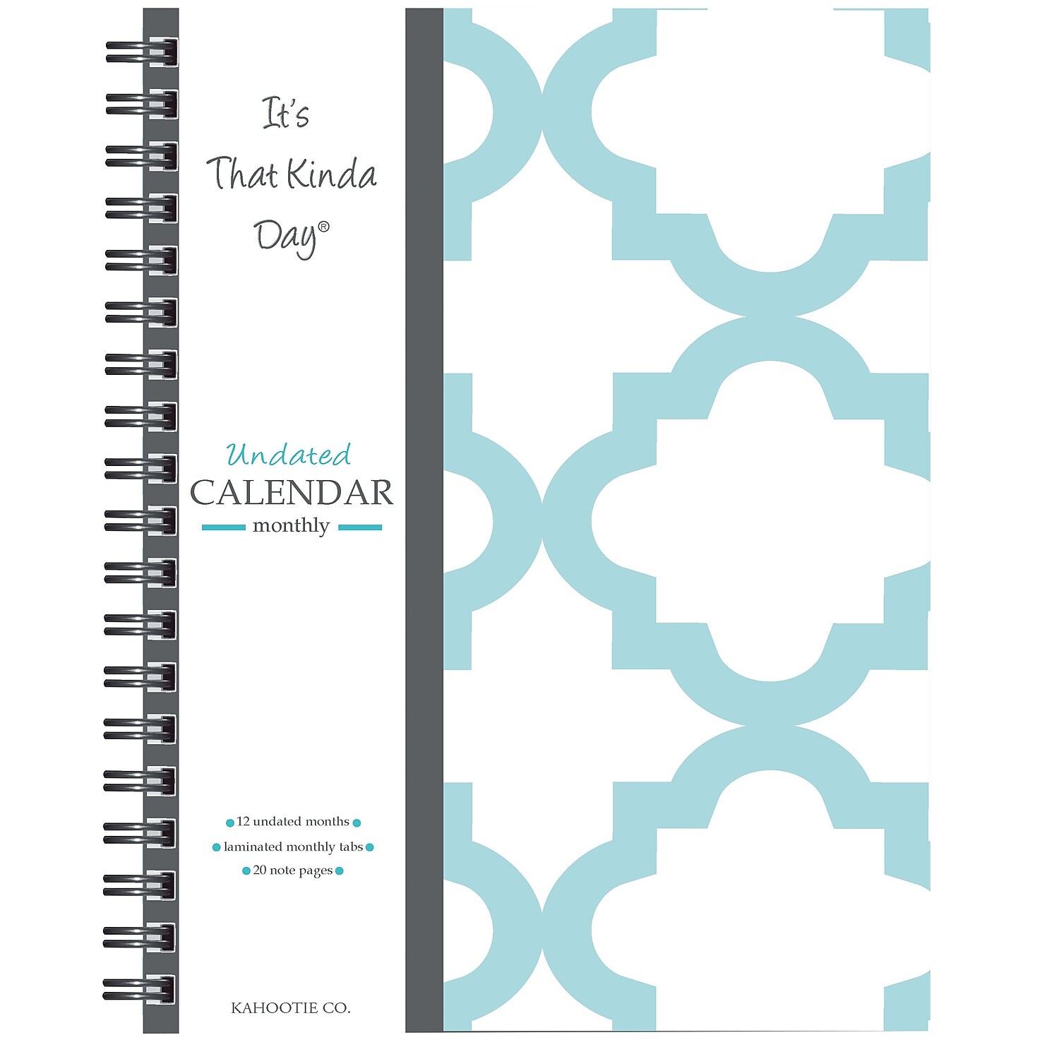 Kahootie Co Undated Monthly Calendar, 9' x 11.5', Teal and White ...