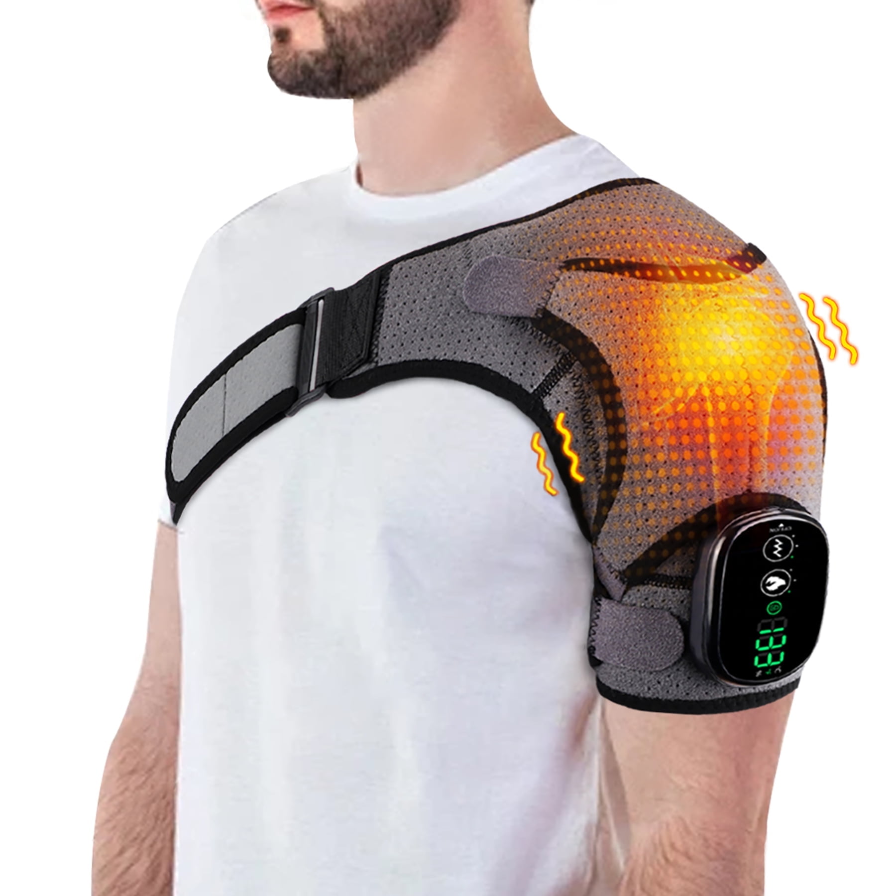 Kahopy Heated Shoulder Brace Wrap for Men Women, Shoulder Heating Pad with 3 Vibration and Heat ...