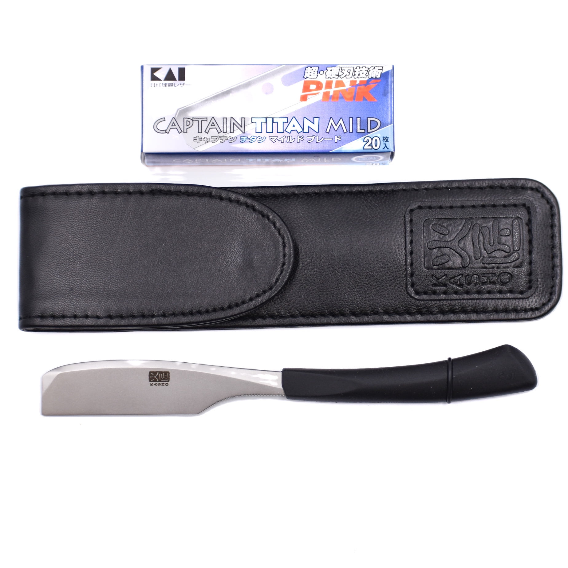 Kai Kasho Captain Japanese Straight Edge Barbering Razor with Leather Case & Blades - Walmart.com