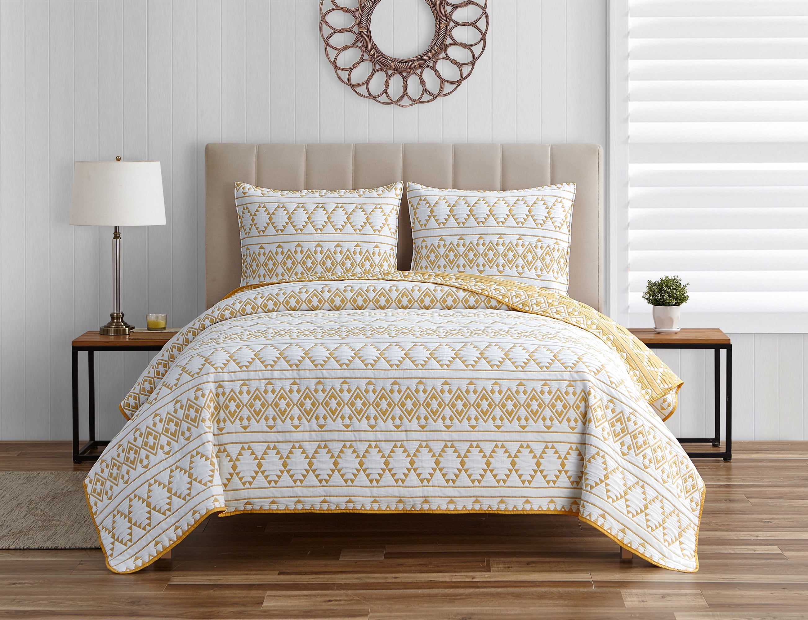 Kai Tribal Spicy Mustard Quilt Set - Full/Queen - Walmart.com