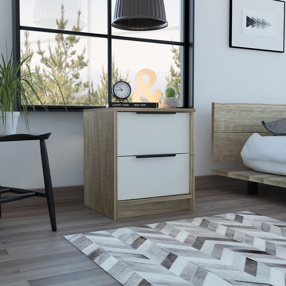 Kaia Nightstand with Two Drawers, End Table with Metal Handles, Modern ...