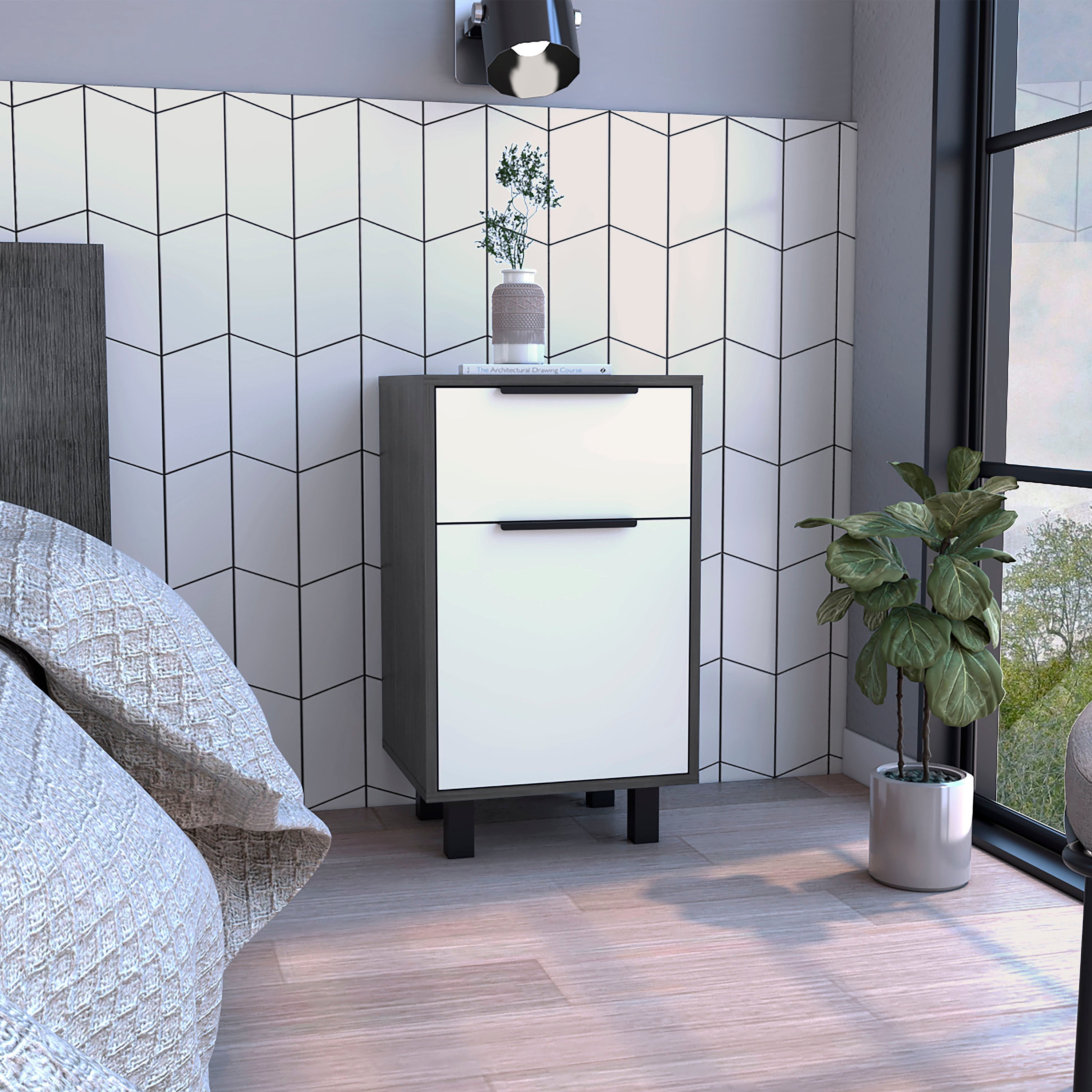 Kaia Z Nightstand One Drawe One Cabinet - Oak/White - Walmart.com