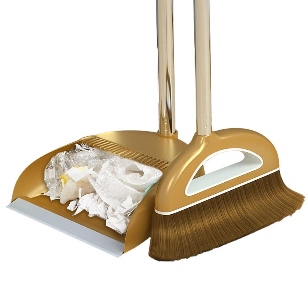 Kaigelin Dustpan and Broom Combo Set Dust Pan and Broom with Long Handle Non-Stick Hair Magic ...