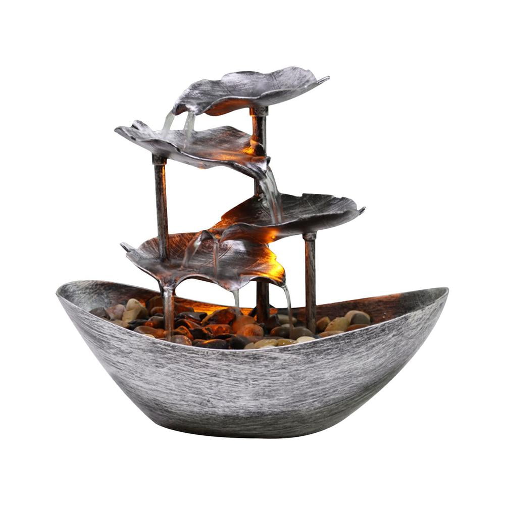 Kaigelin Tabletop Water Fountain 4-Tiers Lotus Leaf Small Waterfall ...