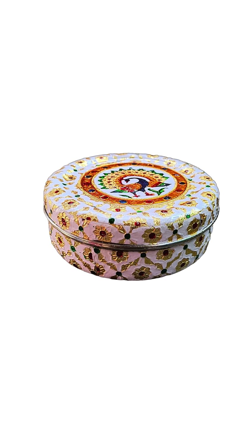 Kailash Enterprises Meenakari Container Peacock Design Round Dabba ...