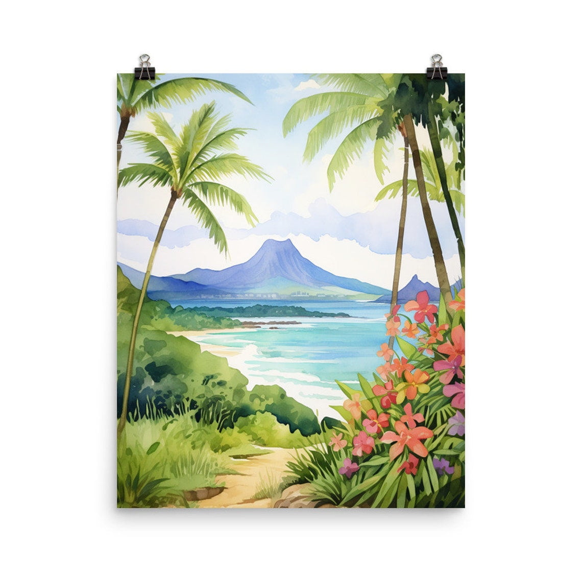 Kailua Oahu Print, Hawaii Coastal Beach Wall Art, Tropical Island Decor ...