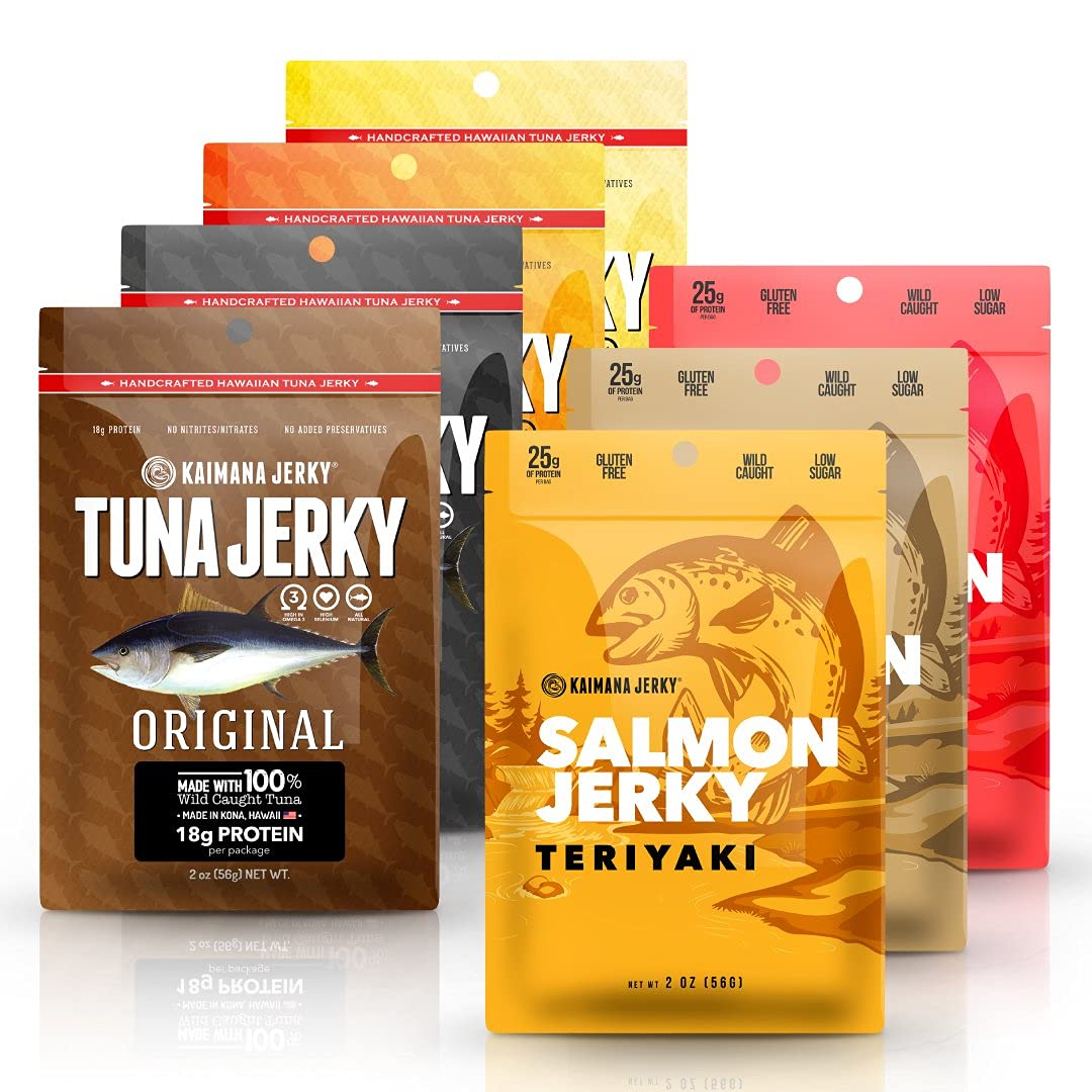 Kaimana Jerky Ahi Tuna TMA2 & Salmon Sampler Pack - All Natural & Wild ...