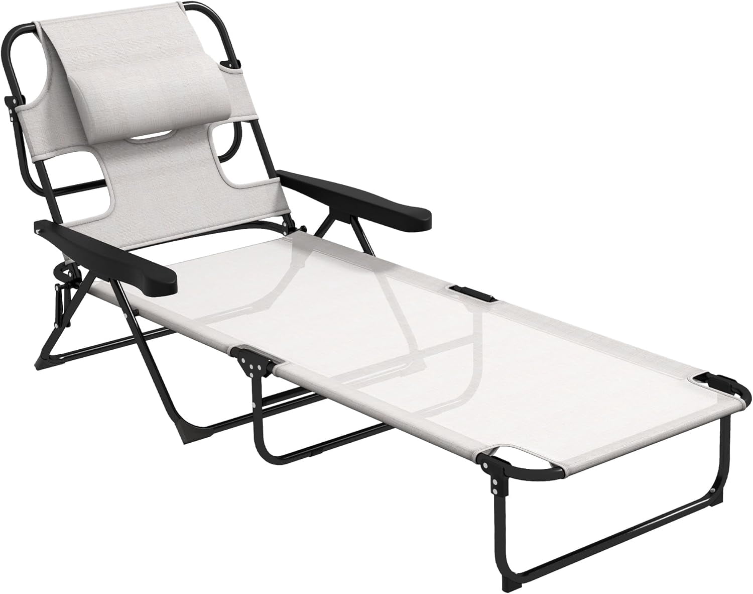 Kaimei Cream White Adjustable Sunbathing Chaise Lounge Chair with Face ...