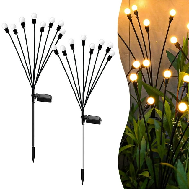 Kaimingweb 2 Pack Solar Garden Lights, 8 LED Outdoor Swaying Firefly Light, Solar Powered ...