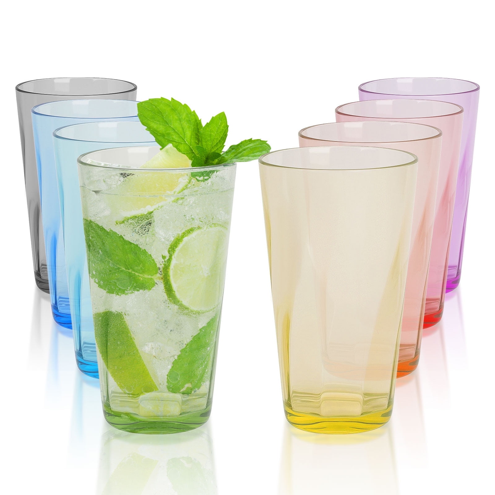Kaimingweb 8 Pcs Plastic Drinking Glasses, 20 Ounce Shatterproof ...