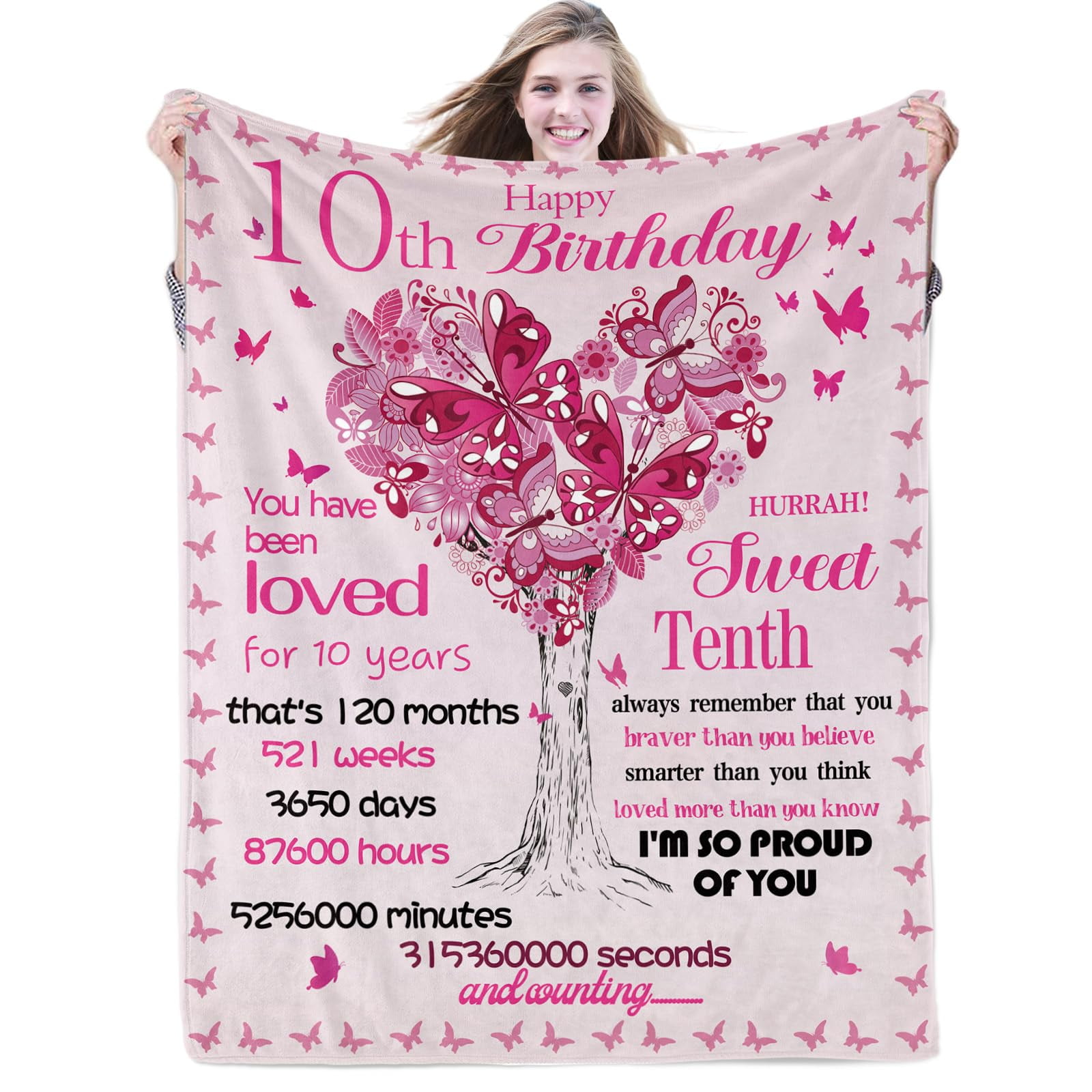 Kainsy 10th Birthday Gifts for Girls Happy Sweet 10 Blanket Gifts 10 ...