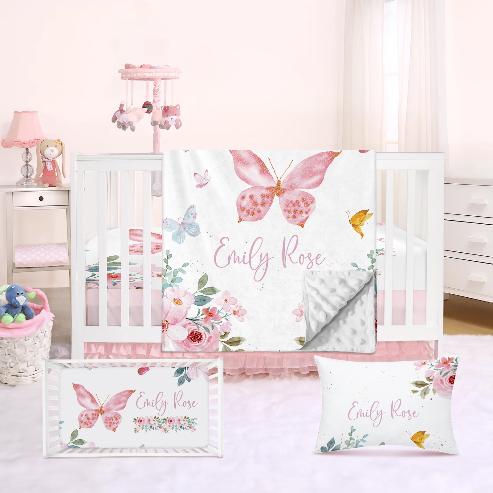 Kainsy 3 Pieces 24 Pink Butterfly Bedding Sets, Fixed Size - Walmart.com