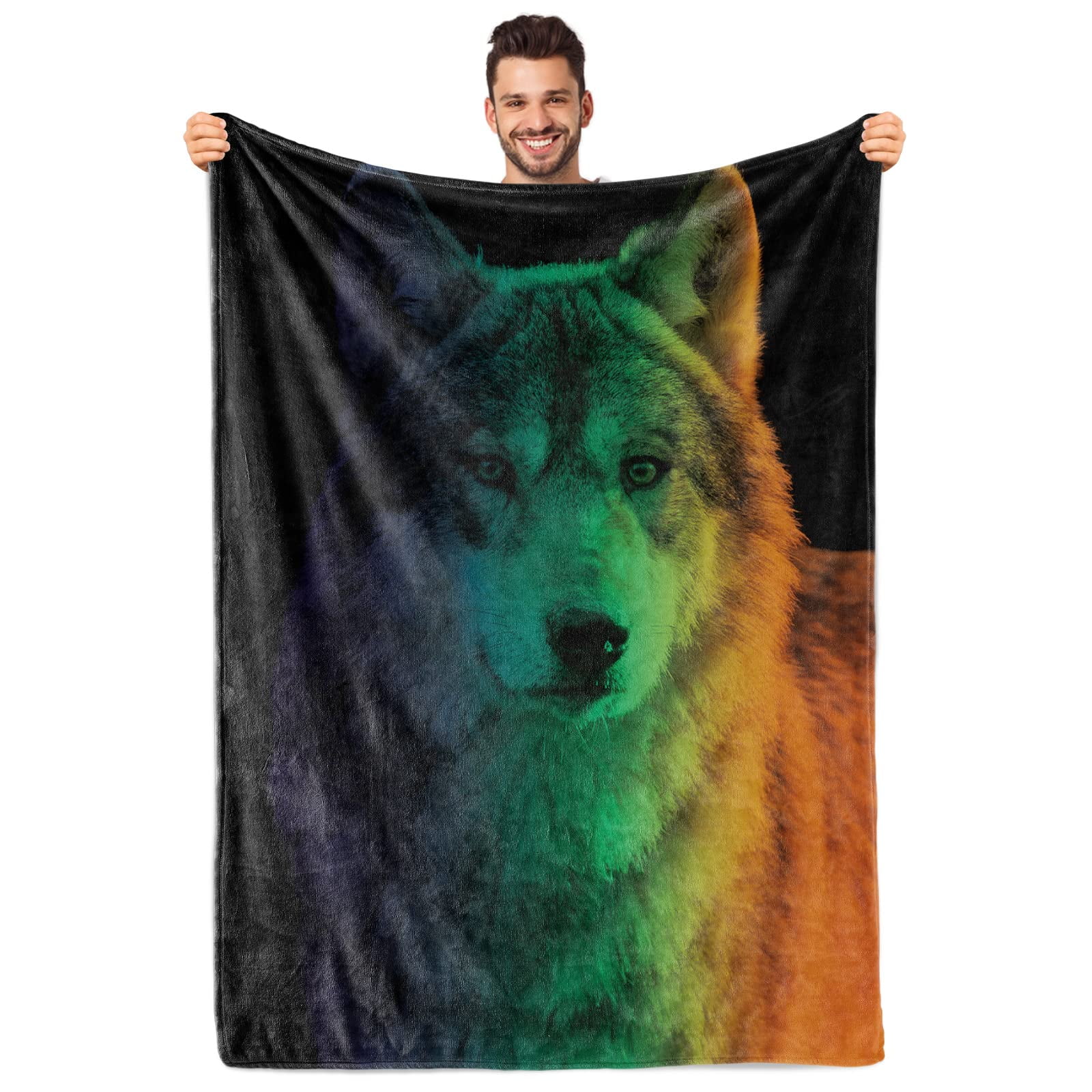 Kainsy Black Wolf Throw Blanket Flannel Plush Warm Wolf Blanket Throw ...