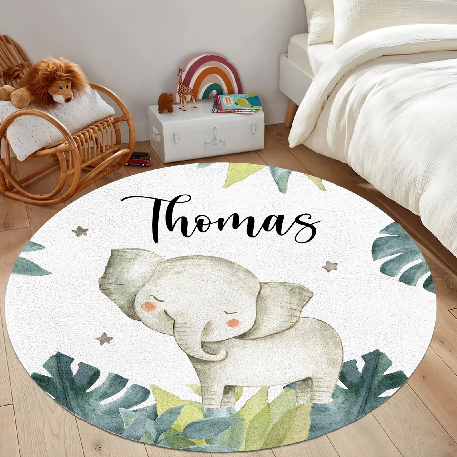 Kainsy Custom Elephants Nursery Rug for Baby Tummy Time: Personalized ...