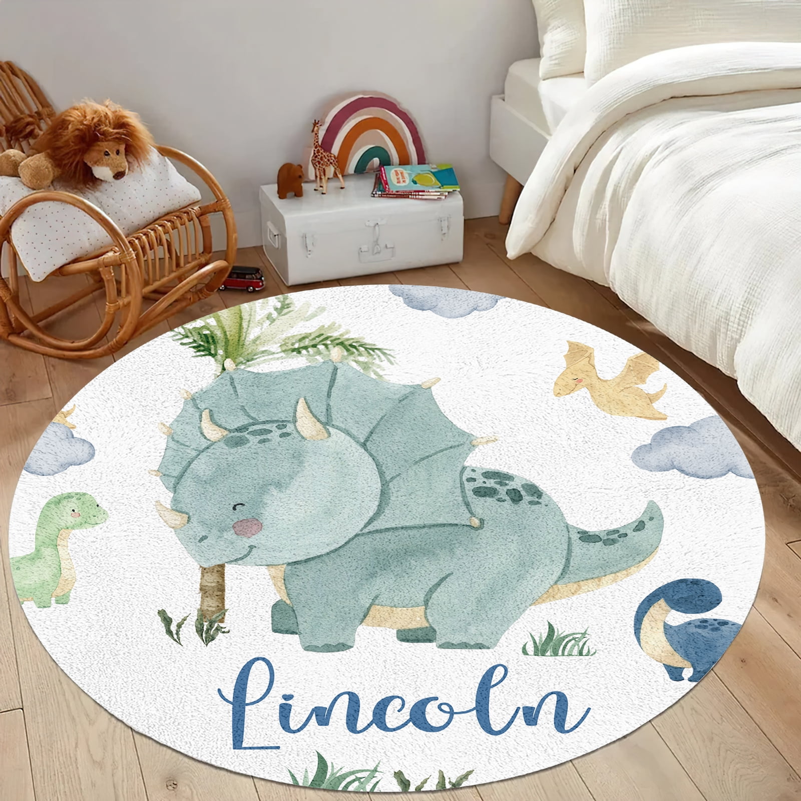 Kainsy Custom Name Dinosaur Baby Round Rugs for Toddlers: Personalized ...