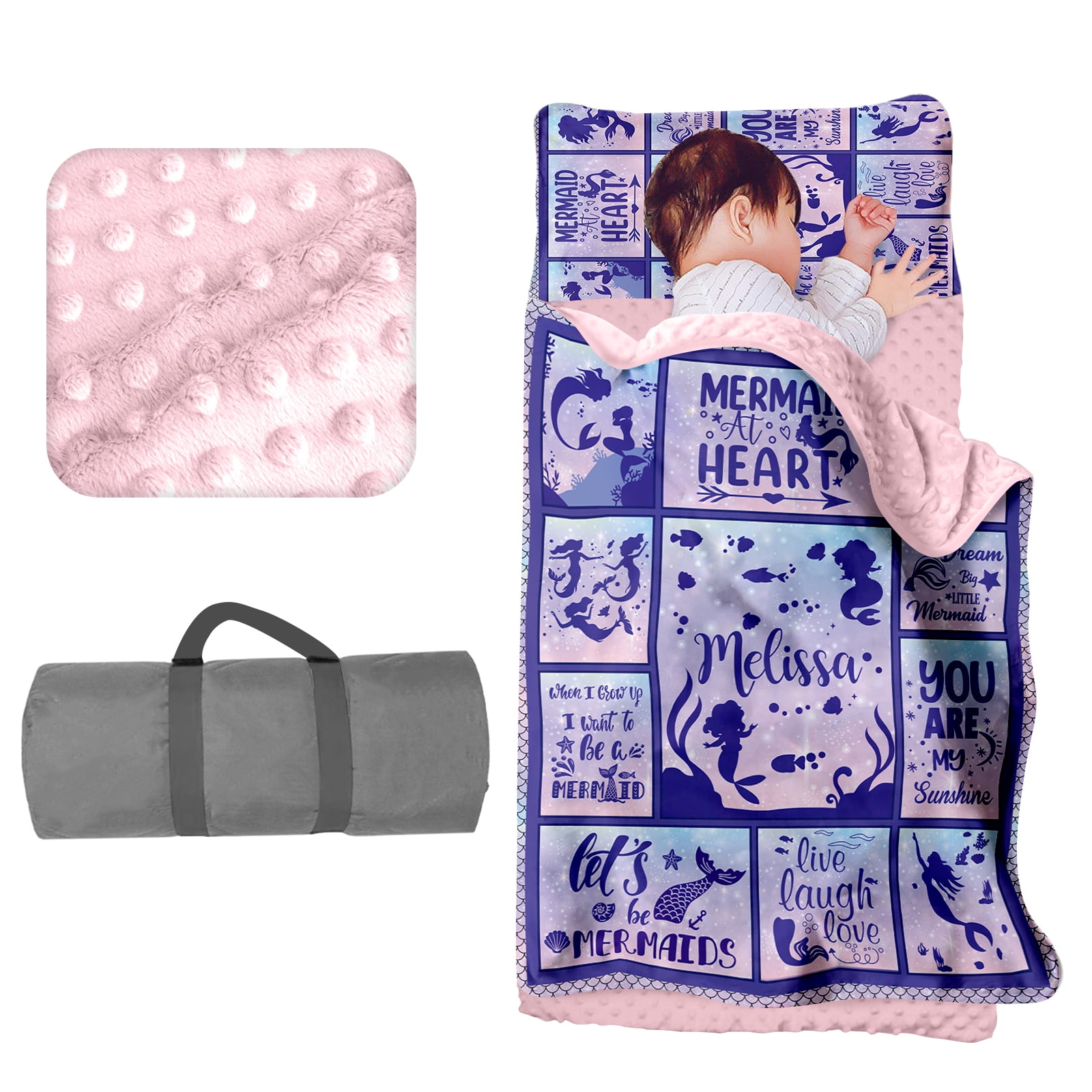 Kainsy Custom Toddler Girls Nap Mat Sleeping Bag for Daycare, Mermaid ...