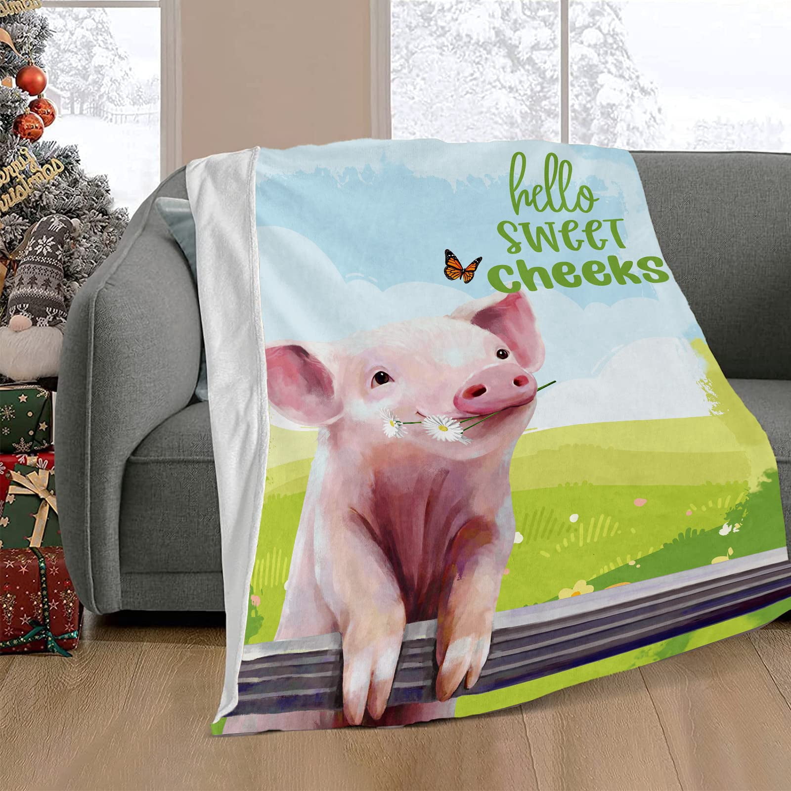 Kainsy Cute Pigs with Daisy Throw Blanket, Funny Pig Animal Gifts for ...