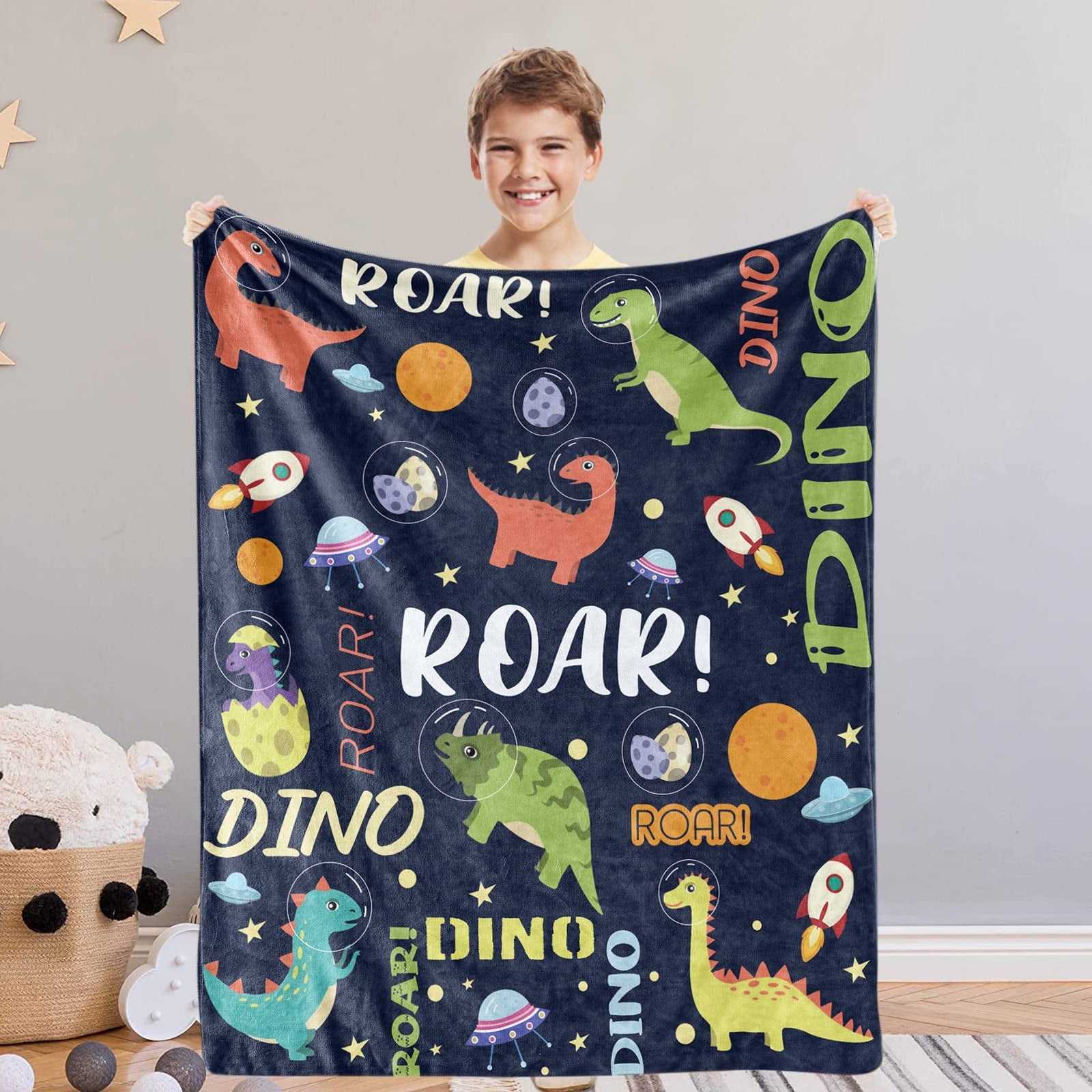 Kainsy Dinosaur Blanket for Baby Navy Blue Dino Blankets for Toddler ...