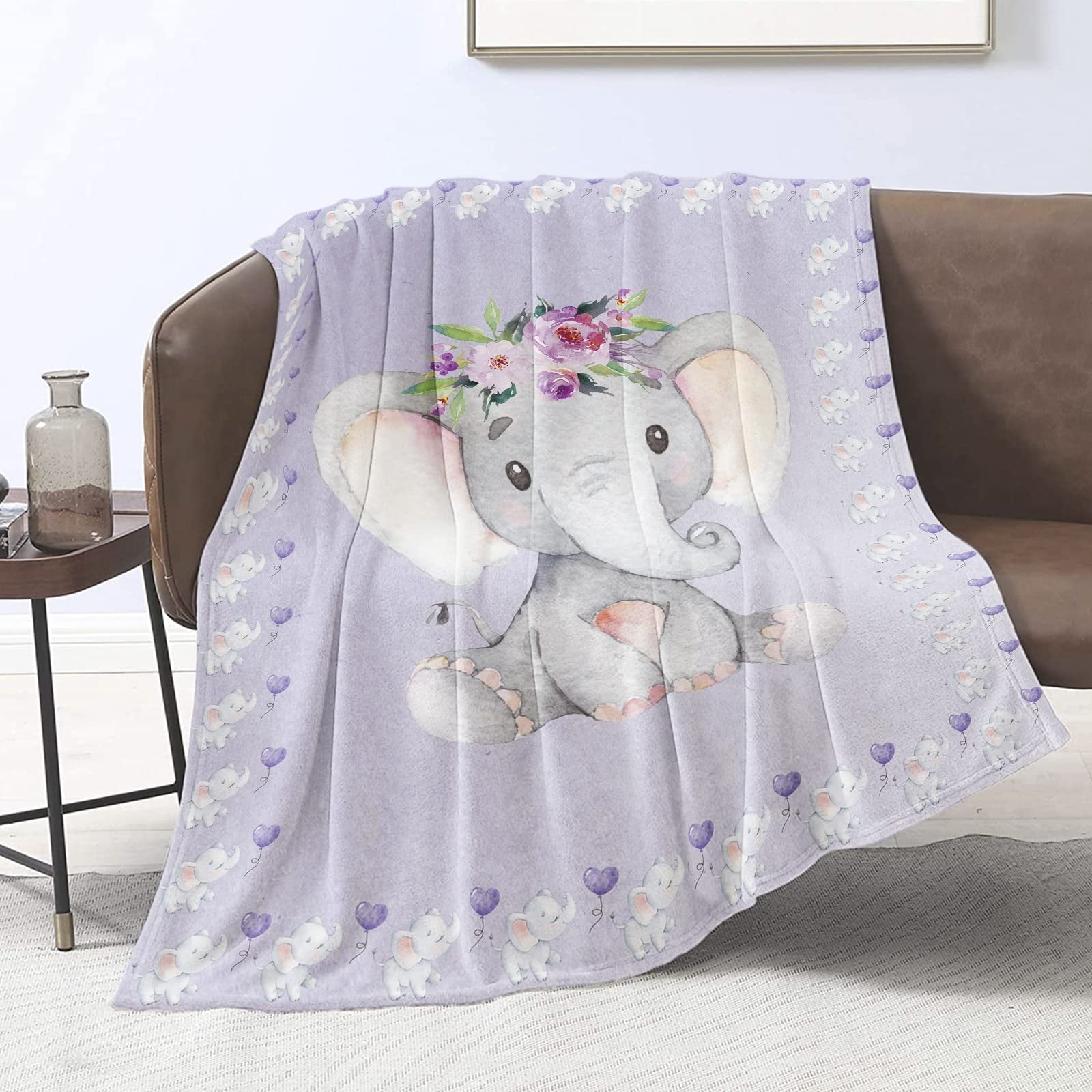 Kainsy Elephant Blanket for Kids Purple Elephant Throw Blankets for ...