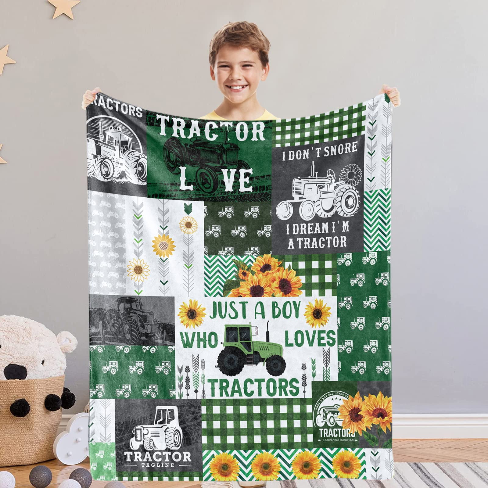 Kainsy Just a Boy Who Loves Tractors Blanket Green Tractor Throw ...
