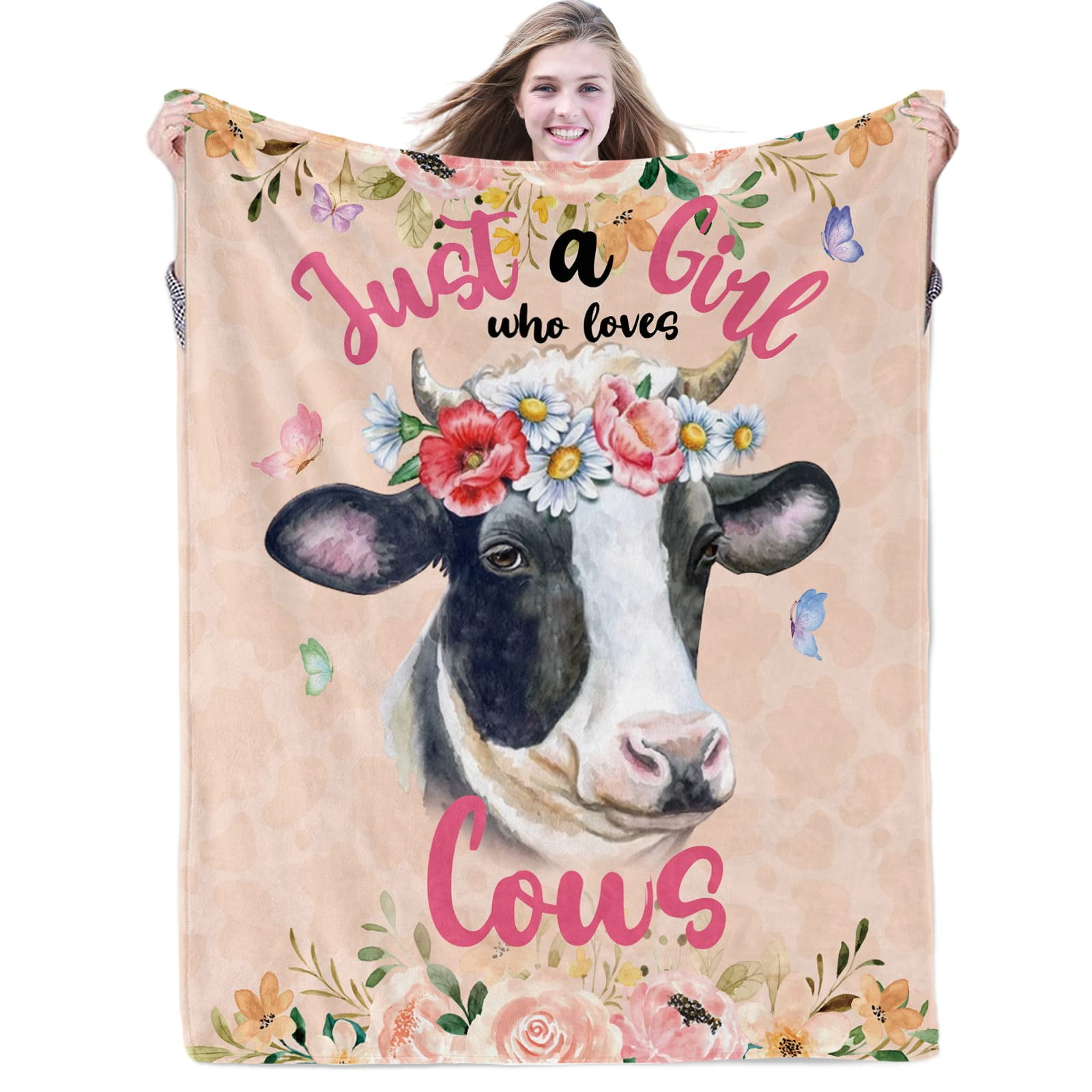 Kainsy Just a Girl Who Loves Cows Blanket for Girls Cow Flower Throw ...