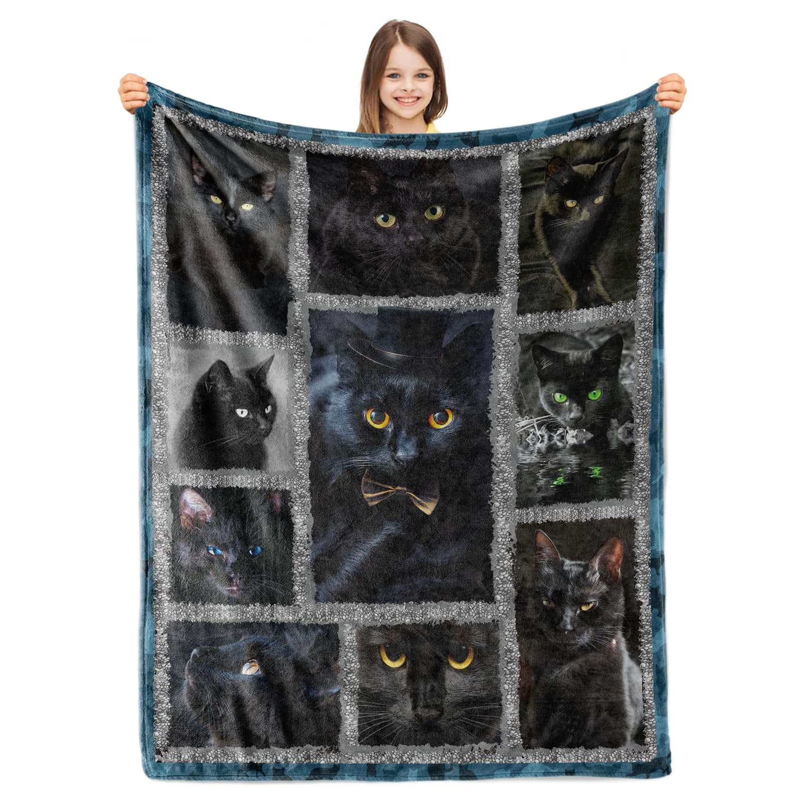 Kainsy Paready Black Cat Throw Blanket Cat Print Fleece Blanket for ...