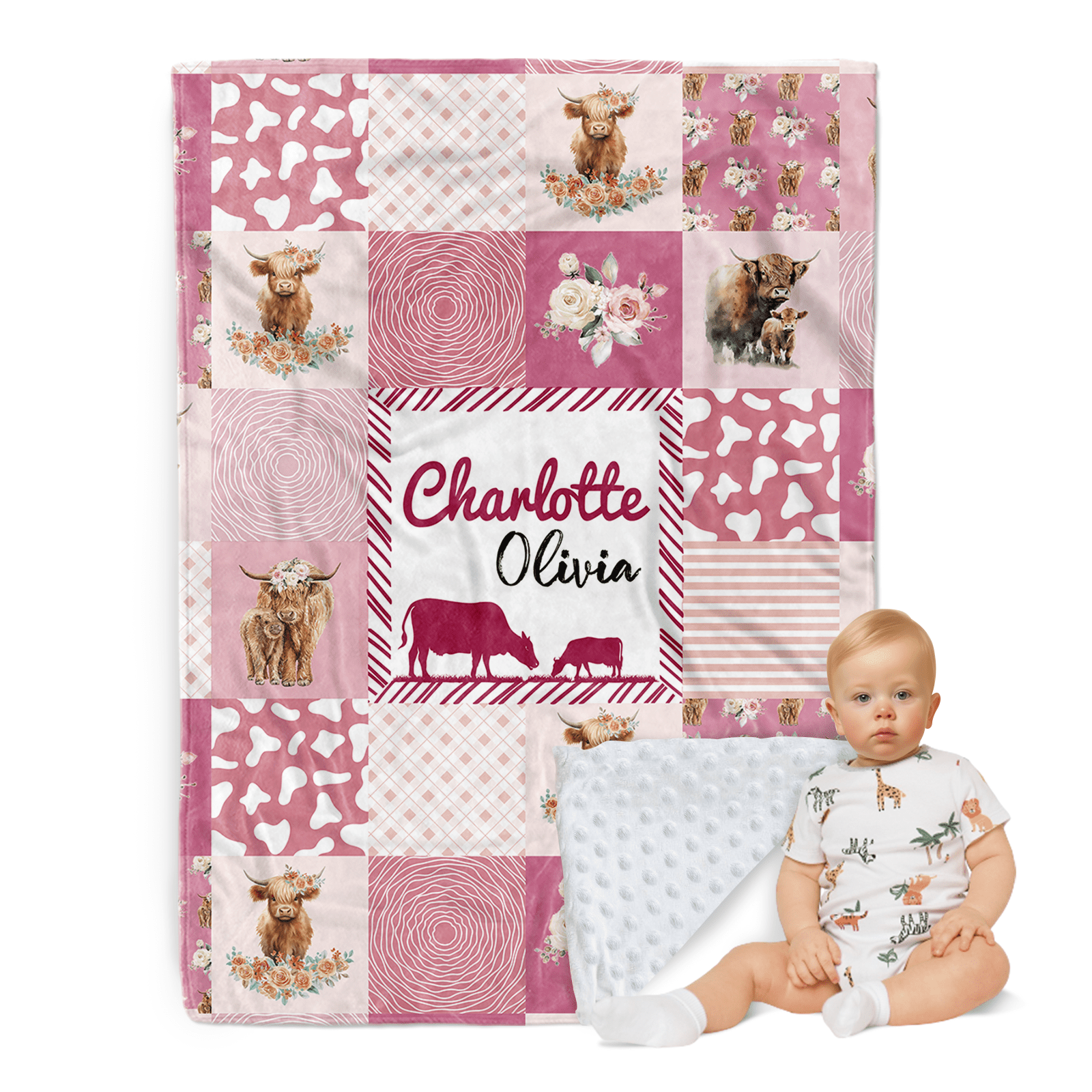 Personalized Baby Blanket - Custom Name & Animals Plaid Design ...