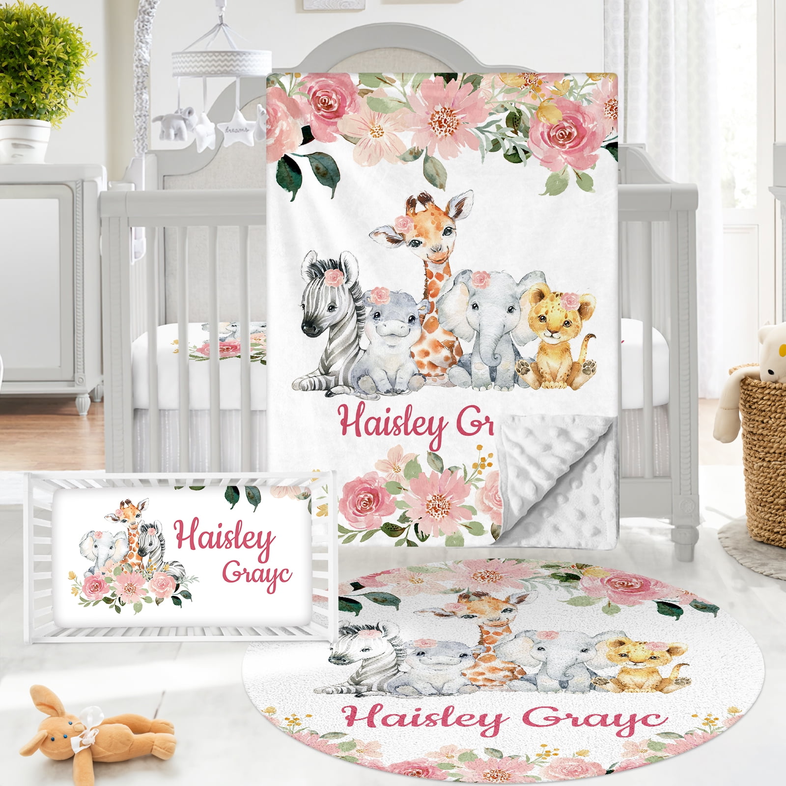 Kainsy Personalized Baby Crib Bedding Set - Custom Name Animal Theme 3 ...