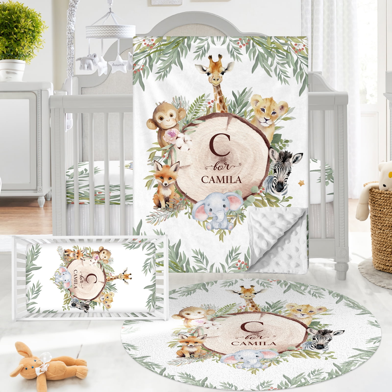 Kainsy Personalized Baby Crib Bedding Set: Custom Name Animals and ...