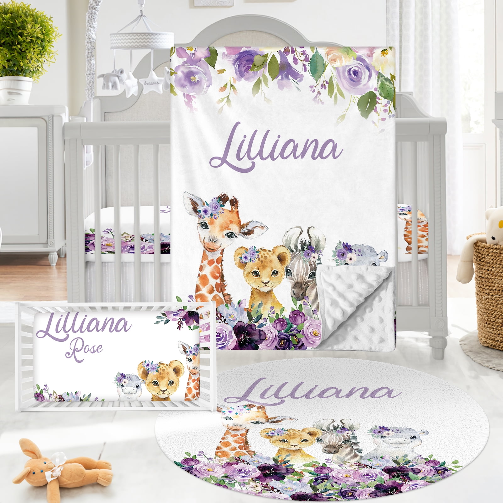 Kainsy Personalized Baby Crib Bedding Set: Custom Name Animals Pattern ...