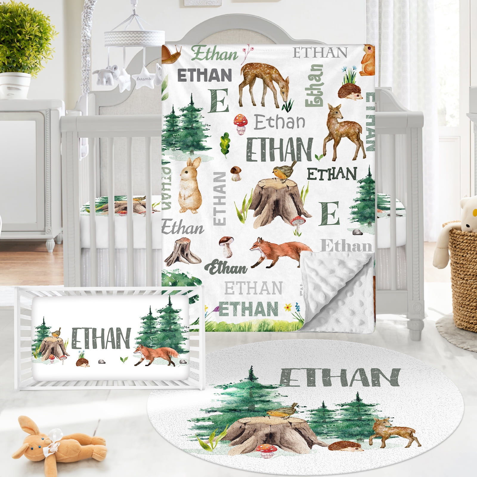 Kainsy Personalized Baby Crib Bedding Set: Custom Name Animals and ...