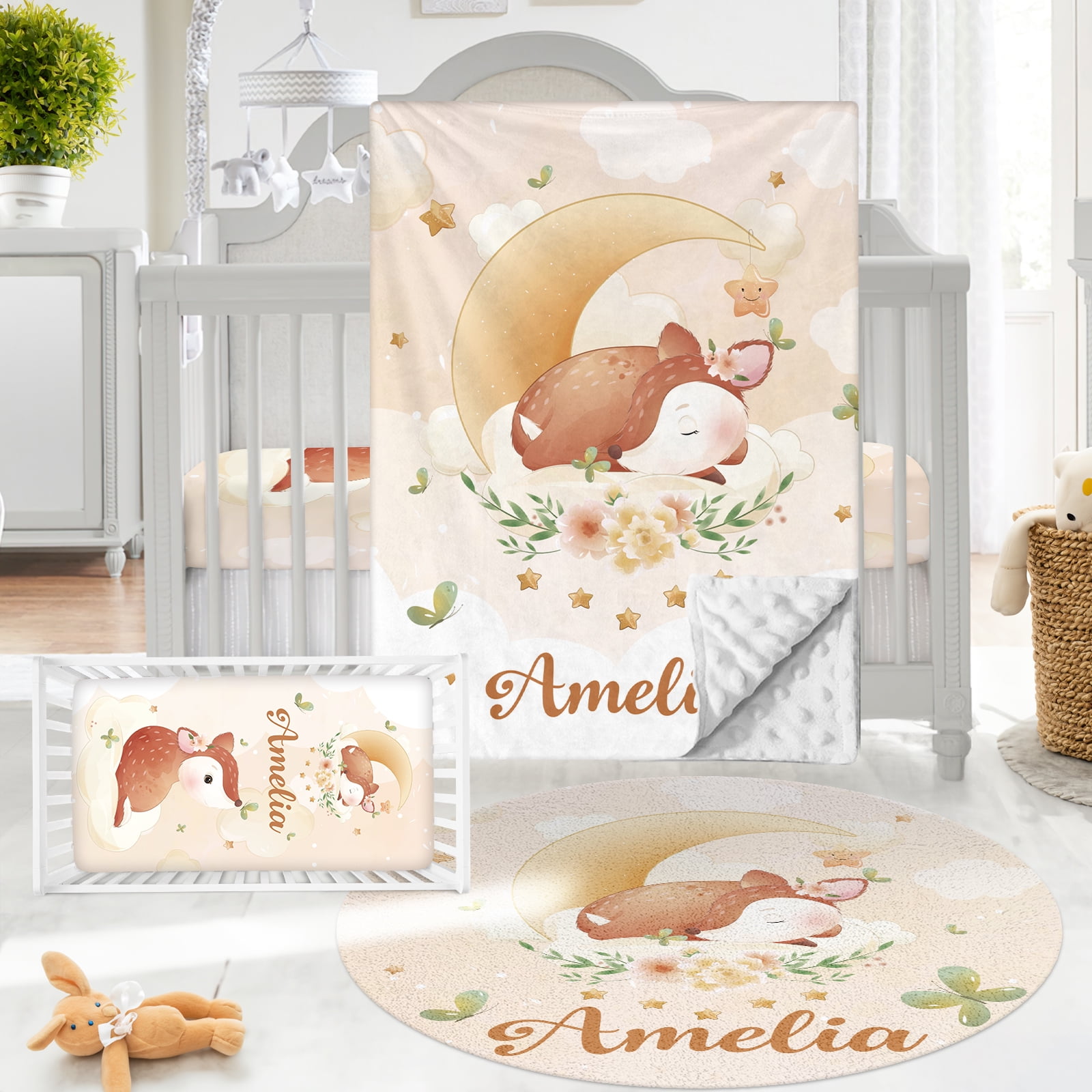 Kainsy Personalized Baby Crib Bedding Set - Custom Name Fox Pattern 3 ...