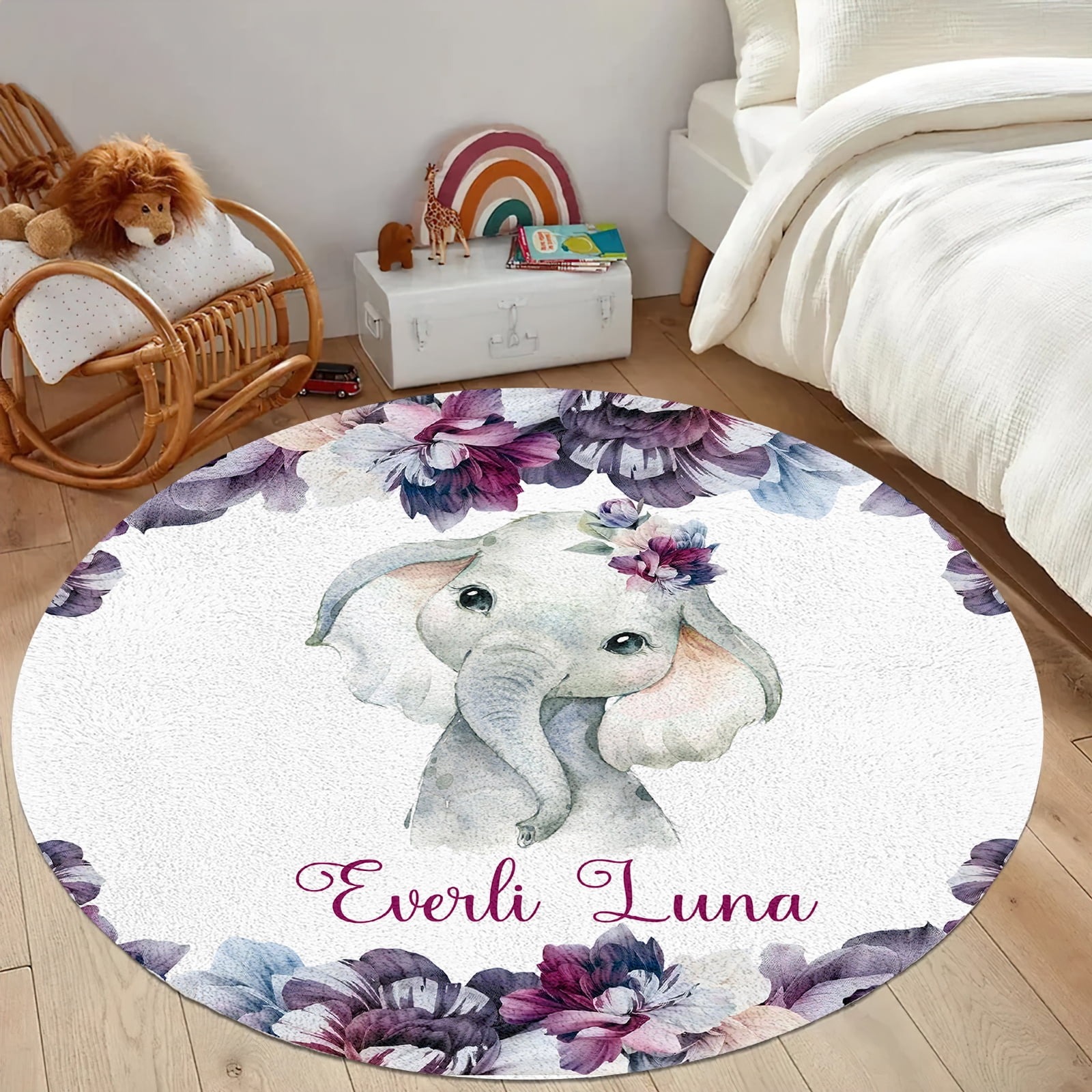Kainsy Personalized Baby Girl Nursery Rug with Floral Design ...