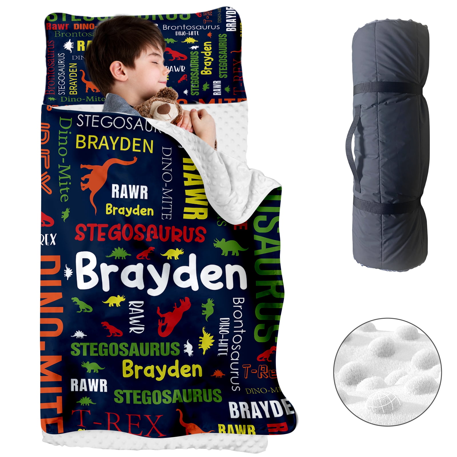 Kainsy Personalized Toddler Nap Mat with Removable Pillow & Blanket ...