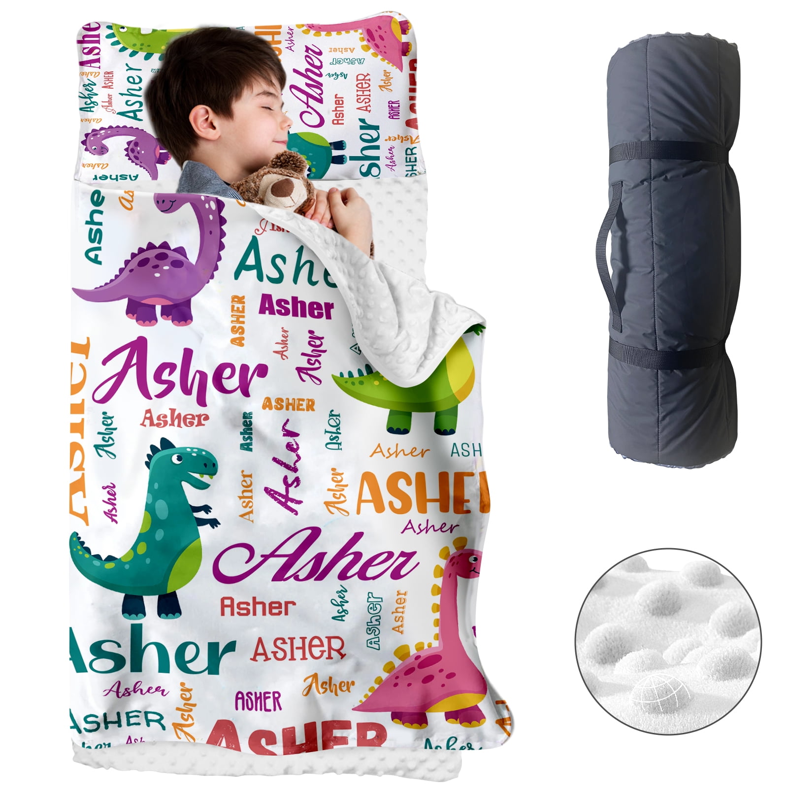 Kainsy Personalized Toddler Nap Mat with Removable Pillow & Blanket ...