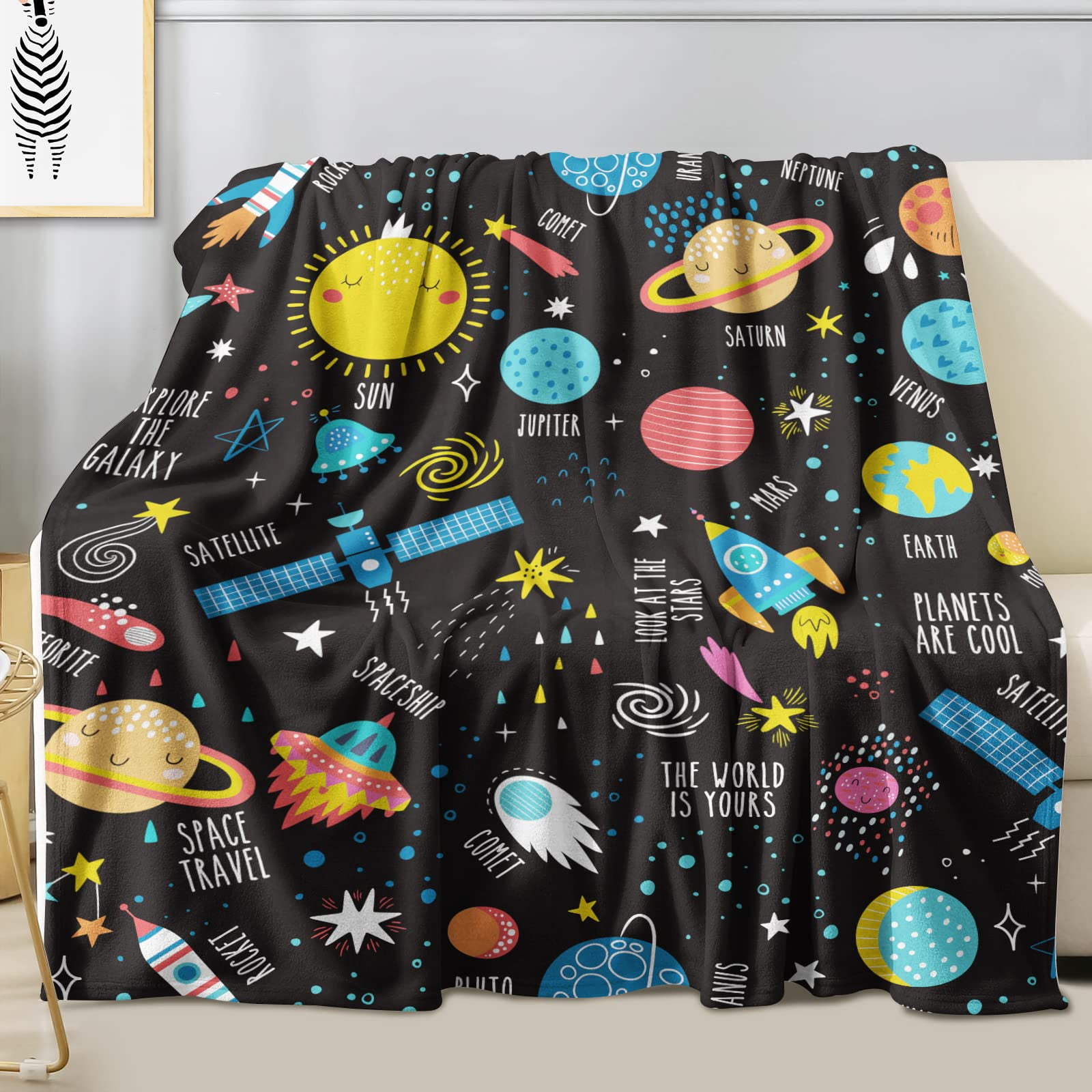 Kainsy Space Blanket Soft Flannel Lightweight Space Solar System Planet ...