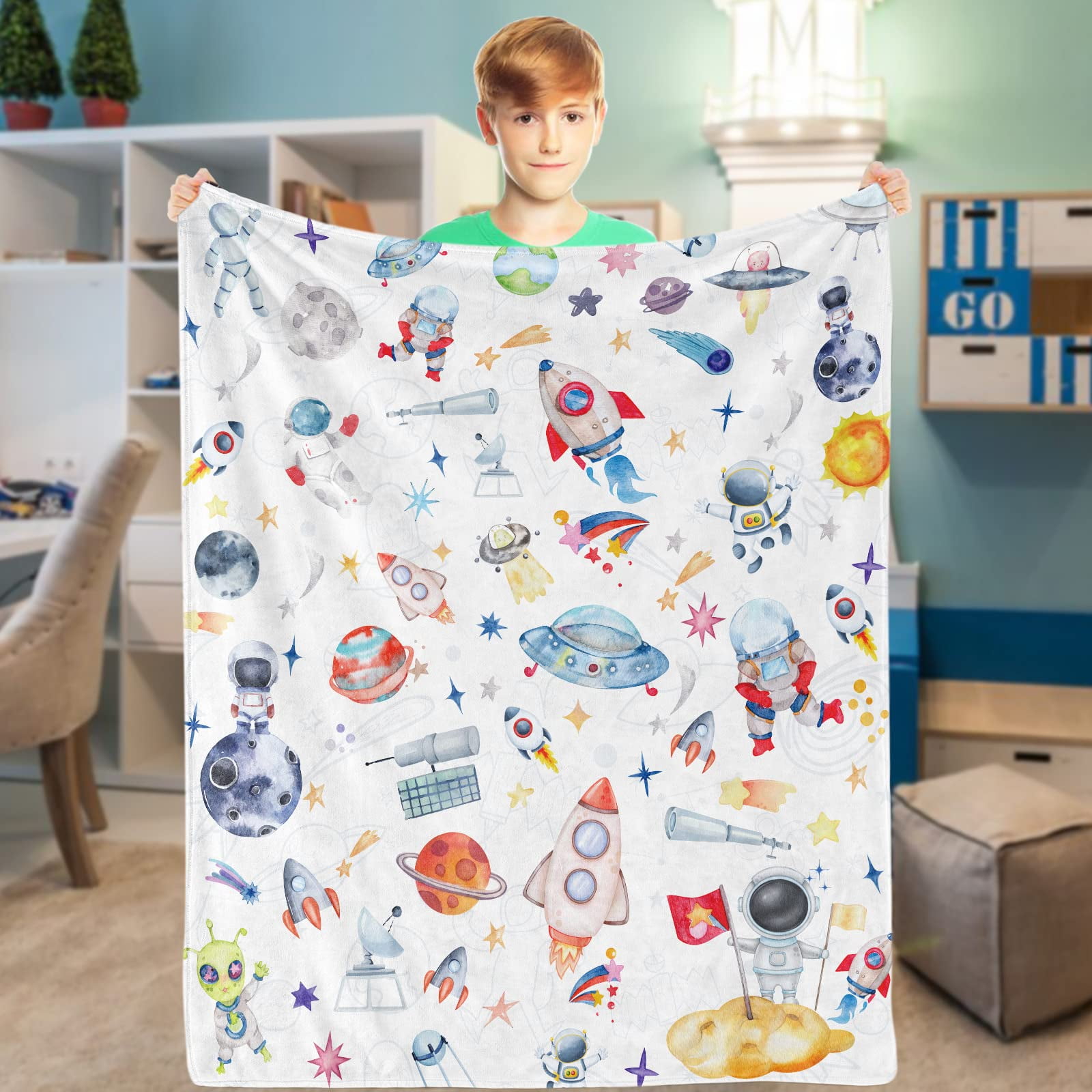 Kainsy Space Throw Blankets for Kids, Soft Fleece Space Planets Blanket ...